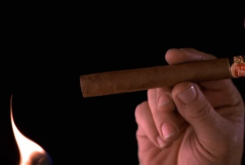 Hand holding cigar and lighting it from ... | Stock Video | Pond5