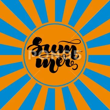 Hand lettering Summer on sunburst background for posters, cards and ...