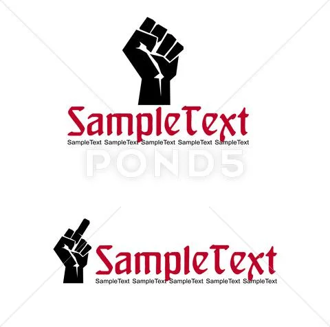 Hand with middle finger, and The raised fist. Symbol defiance. ~ Clip ...