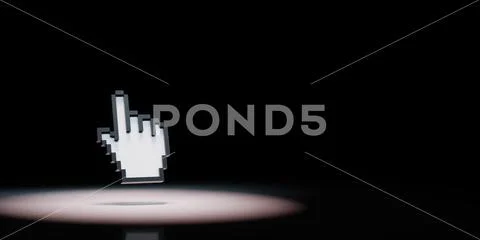 Hand Mouse Pointer Pixelated Spotlighted on Black Background with Copy ...