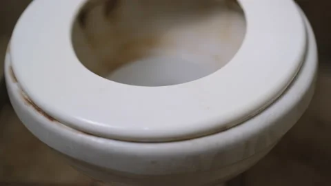 Hand open toilet lid of unclean bathroom... | Stock Video | Pond5