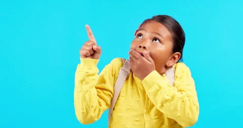 Hand pointing, face and wow by girl chil... | Stock Video | Pond5