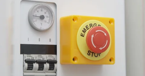 Hand Pressing Emergency Stop Red Button ... | Stock Video | Pond5