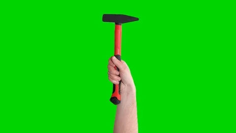 Hand raises red hammer, tools isolated o... | Stock Video | Pond5