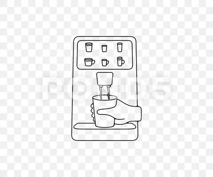 Hand taking coffee cup in vending coffee machine, linear graphic design ...