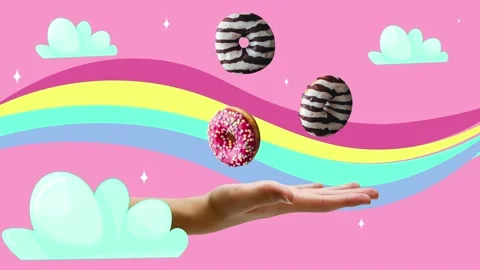 Hand throwing donuts collage animation. ... | Stock Video | Pond5