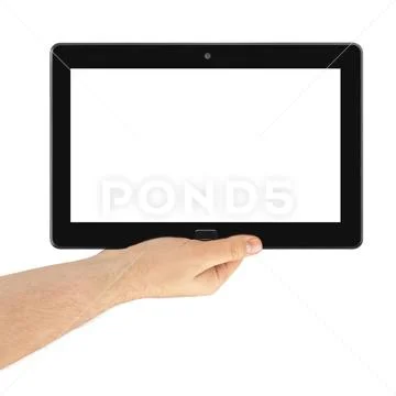 Hand with touchpad pc Hand with touchpad pc isolated on white ...