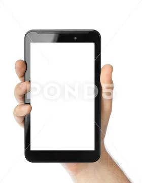 Hand with touchpad pc Hand with touchpad pc isolated on white ...