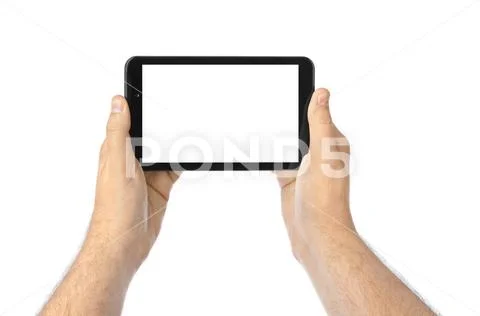 Hand with touchpad pc Hand with touchpad pc isolated on white ...