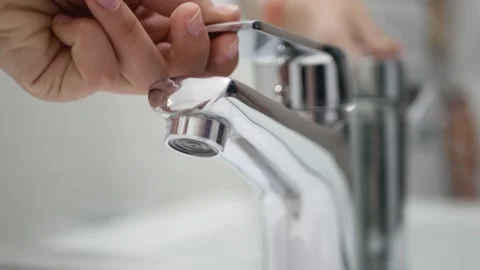 Hand Turn On Off the Tap Water on Sink, ... | Stock Video | Pond5