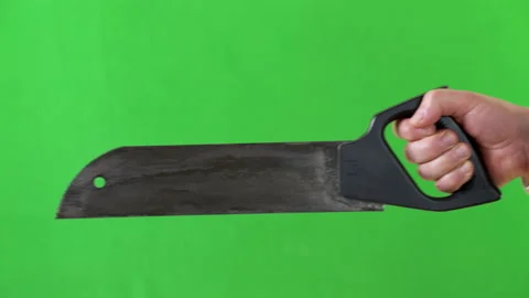 Hand using saw. Green screen chroma key ... | Stock Video | Pond5