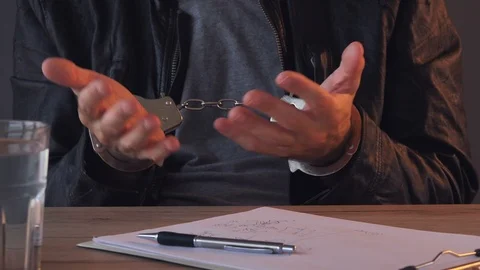 Handcuffed criminal giving statement dur... | Stock Video | Pond5