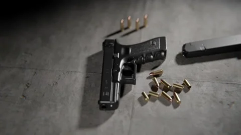 Handgun on the floor in a 3D animation | Stock Video | Pond5
