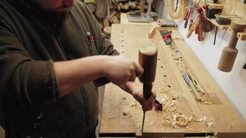 Hands of a carpenter using a chisel and ... | Stock Video | Pond5
