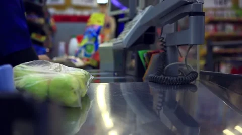 hands cashier check out goods line at th... | Stock Video | Pond5