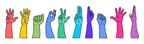 Hands with different gestures and different colors of the net. For use ...