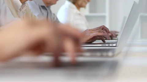 Hands of Elderly People Typing on Laptop... | Stock Video | Pond5