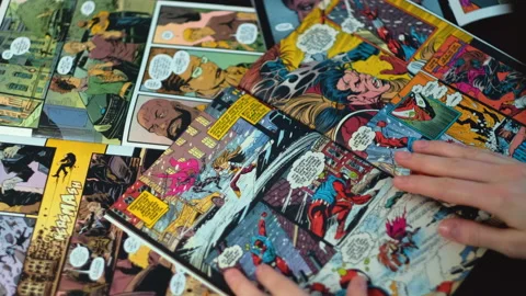 Hands flipping comic book pages. Comics ... | Stock Video | Pond5