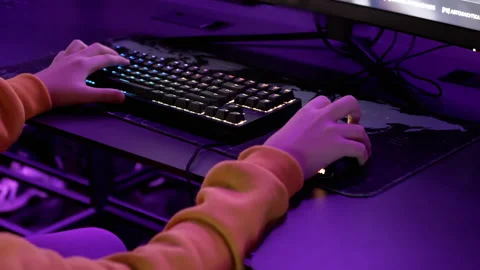 Hands Gamer Playing an RGB Keyboard in a... | Stock Video | Pond5