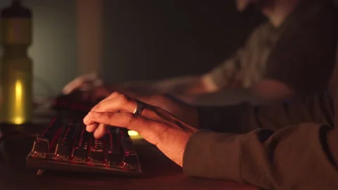 Hands of Gamer Typing on Keyboard while ... | Stock Video | Pond5