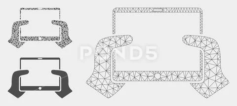 Hands Hold PDA Vector Mesh Wire Frame Model and Triangle Mosaic Icon ...