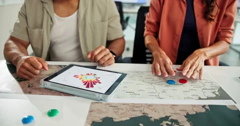 Hands, map and tablet with screen at off... | Stock Video | Pond5