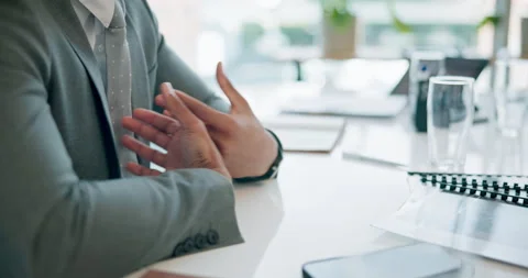 Hands, meeting and man in pitch intervie... | Stock Video | Pond5