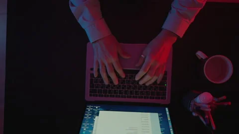 Hands open Laptop. Hacker hacking late a... | Stock Video | Pond5