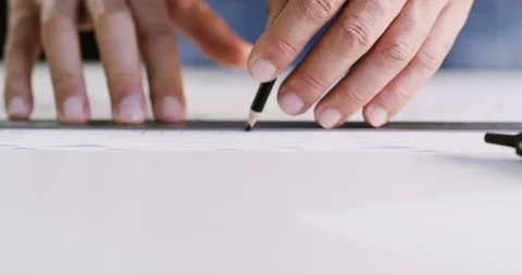 Hands, pencil and ruler for drawing on p... | Stock Video | Pond5