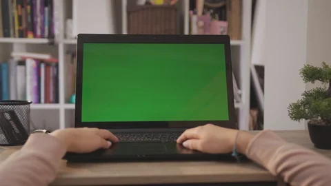 Hands woman use laptop with green screen... | Stock Video | Pond5