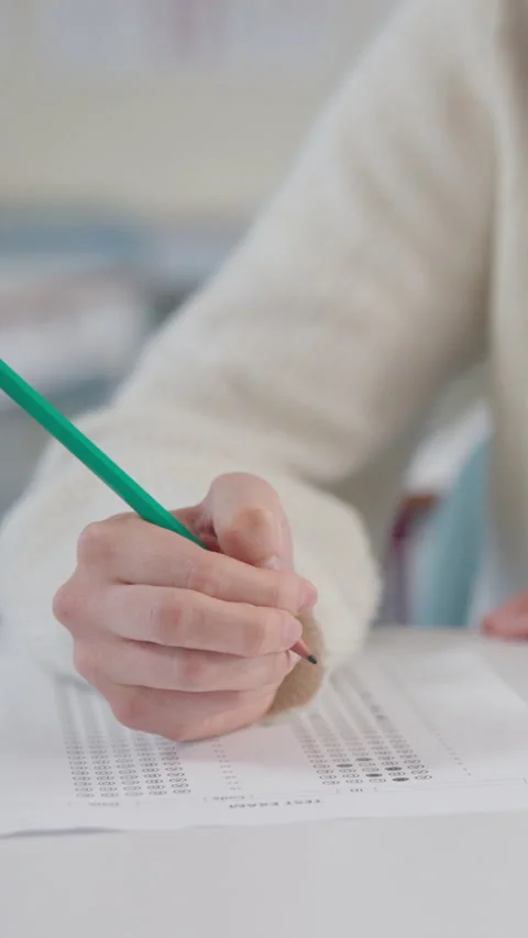 Hands, writing and student with test in ... | Stock Video | Pond5
