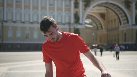 Handsome male football player kicking ba... | Stock Video | Pond5