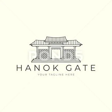 Hanok house linear vector logo illustration template design ~ Clip Art ...