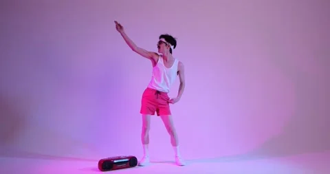 Happy 80s Man Dancing With Cassette Play... | Stock Video | Pond5