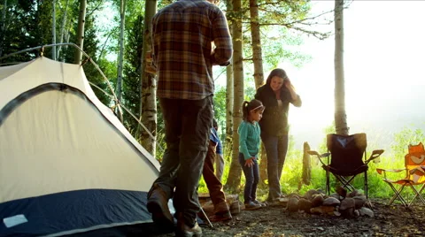Happy American Caucasian family camping ... | Stock Video | Pond5