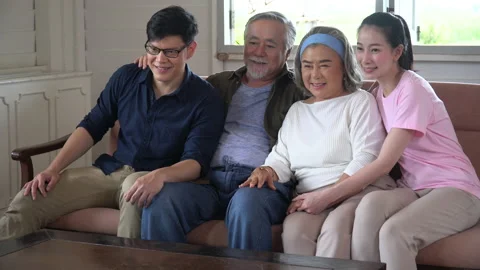 happy asian family two generations sitt... | Stock Video | Pond5