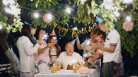 Happy big family celebrating birthday at... | Stock Video | Pond5