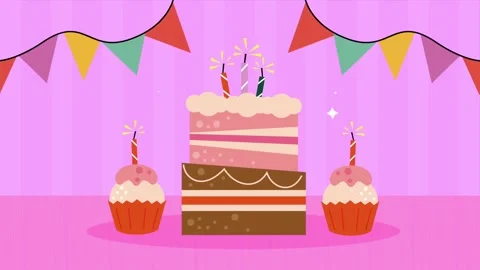 happy birthday animation with cake | Stock Video | Pond5