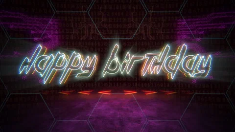 Happy Birthday with cyberpunk matrix and... | Stock Video | Pond5