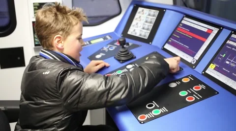 Happy boy sit with control panel of subw... | Stock Video | Pond5