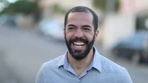 Happy casual 40 year old man smiling and... | Stock Video | Pond5