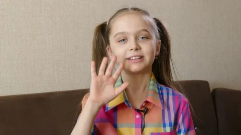 Happy cheerful Little girl blogger influ... | Stock Video | Pond5