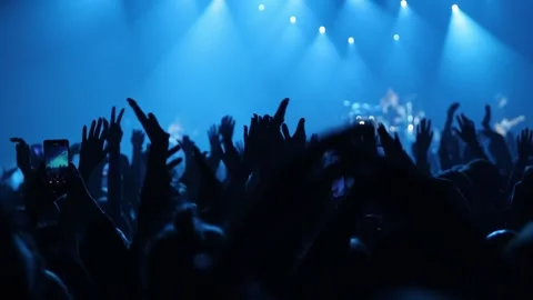 The happy crowd in a concert hall. Silho... | Stock Video | Pond5