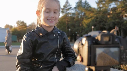 Happy cute little vlogger making online ... | Stock Video | Pond5