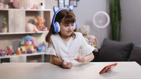 Happy cute small caucasian kid girl vlog... | Stock Video | Pond5