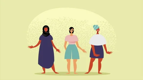 happy diversity girls characters animati... | Stock Video | Pond5