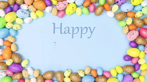 Happy Easter write in frame on pastel bl... | Stock Video | Pond5