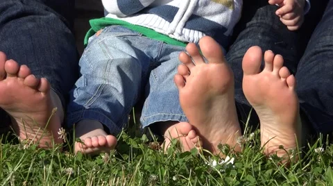 Happy family feet barefoot, child and pa... | Stock Video | Pond5