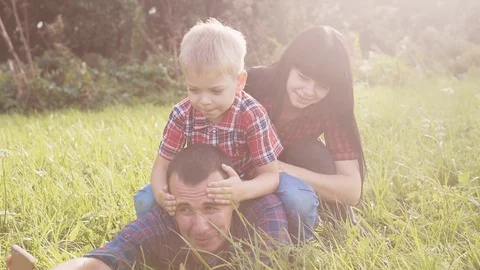happy family teamwork outdoors have fun ... | Stock Video | Pond5