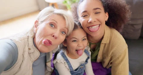 Happy family, tongue out and selfie on s... | Stock Video | Pond5